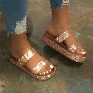Shoes | Restocked Amara Rosegold Double Band Slide Sandal | Poshmark